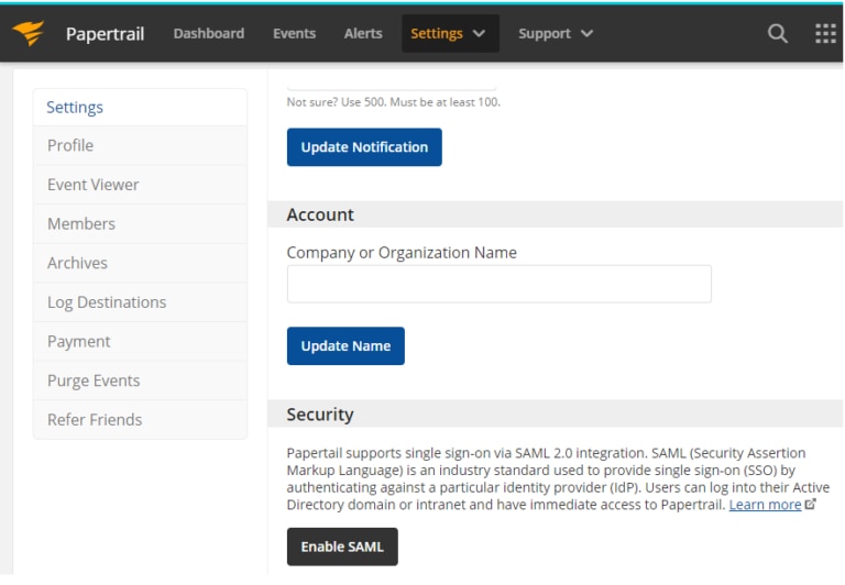 SAML 2.0 and a UTC toggle make Papertrail even easier to use