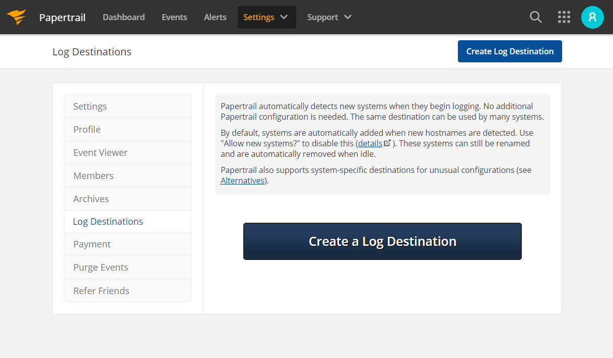 Log destinations - Papertrail