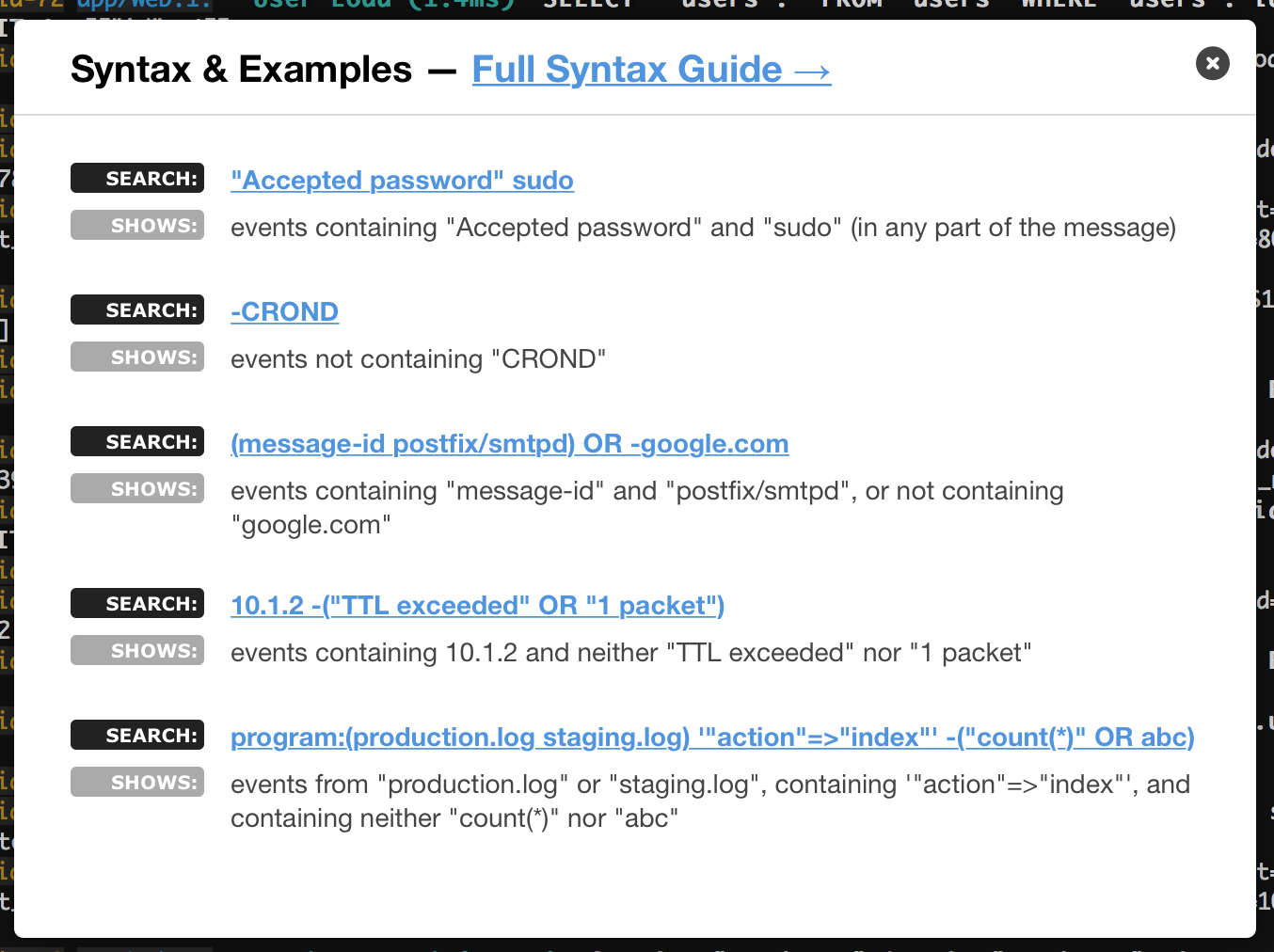 Search syntax - Papertrail
